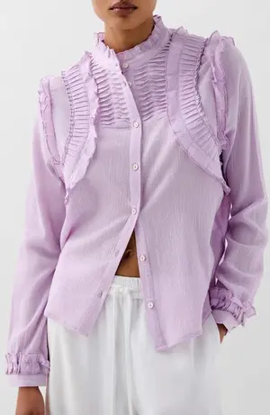 SCALPERS Pleated Frill Shirt - Purple