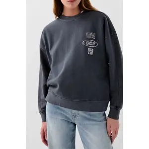 SCALPERS Moya Flow Cotton Sweatshirt With Distressed Finish And Logo Print - Darkgrey