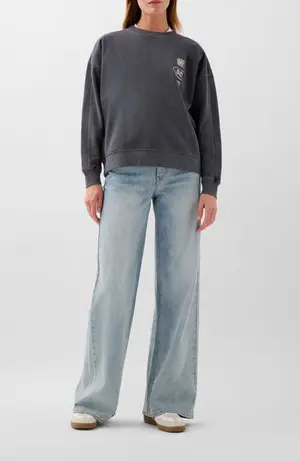 SCALPERS Moya Flow Cotton Sweatshirt With Distressed Finish And Logo Print - Darkgrey
