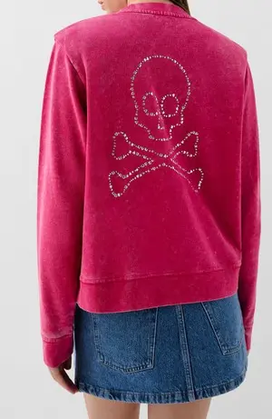SCALPERS Padded Marble Long-sleeve Cotton Sweatshirt - Fucsia