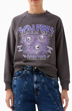 SCALPERS Skull Print Cotton Sweatshirt - Grey