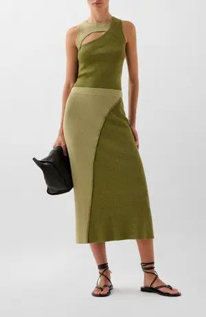 SCALPERS Lurex Duo Knit Skirt - Khaki