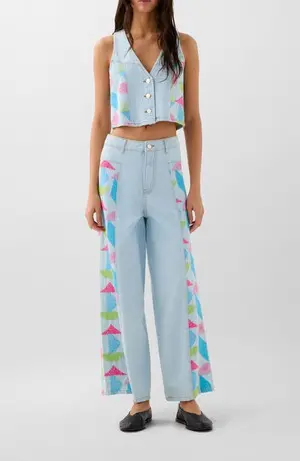 SCALPERS Embroidered Denim Culotte Trousers