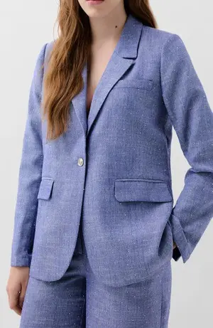 SCALPERS Linen-blend Blazer With Rhinestone Details - Indigo