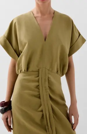 SCALPERS Gathered Linen Midi Dress