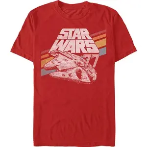 STAR WARS A New Hope Retro 77 Millennium Falcon Stripes Graphic T-shirt - Red