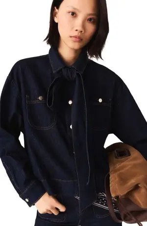 Maje Denim Shirt With Bow Detail - Navy