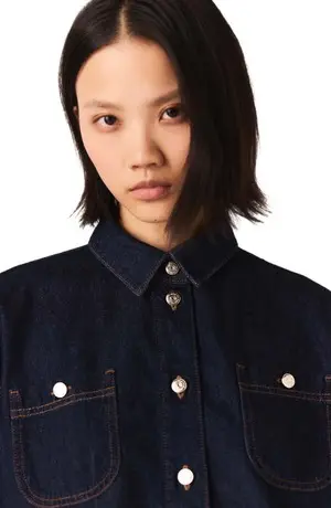 Maje Denim Shirt With Bow Detail - Navy