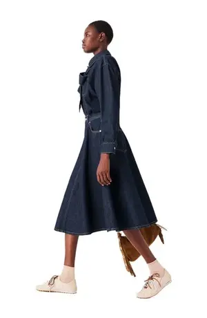 Maje Denim Shirt With Bow Detail - Navy