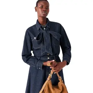 Maje Denim Shirt With Bow Detail - Navy