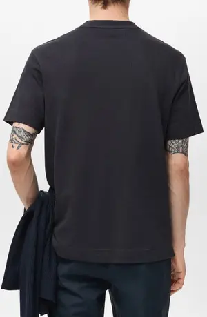 Mango Solid Cotton T-shirt - Navy