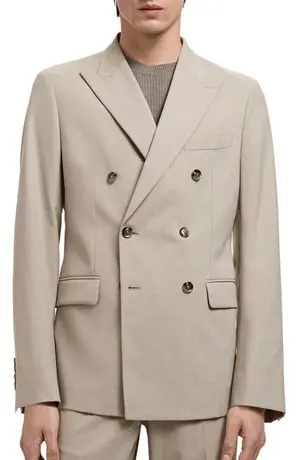 Mango Slim Fit Double Breasted Blazer - Beige
