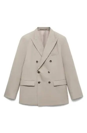 Mango Slim Fit Double Breasted Blazer - Beige