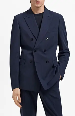 Mango Slim Fit Double Breasted Blazer Indigo Blue