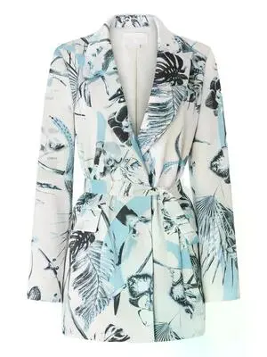 GENNY Floral-print Belted Blazer - White
