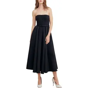 FREEMARKET Belted Strapless Midi Dress - Black