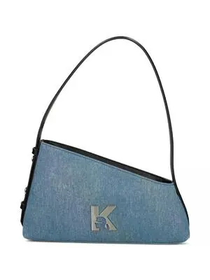 Karl Lagerfeld Denim Shoulder Bag With Logo Plaque - Blue