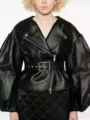 Simone Rocha Belted Puff-sleeve Leather Jacket