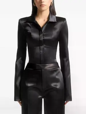 Manière De Voir Maniere De Voir Louise Wide Shoulder Satin Shirt Bodysuit - Black