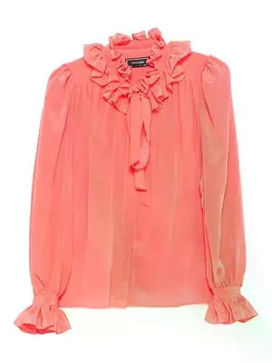 STYLAND Ruffled-cuff Silk Top - Pink