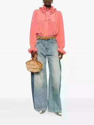 STYLAND Ruffled-cuff Silk Top - Pink