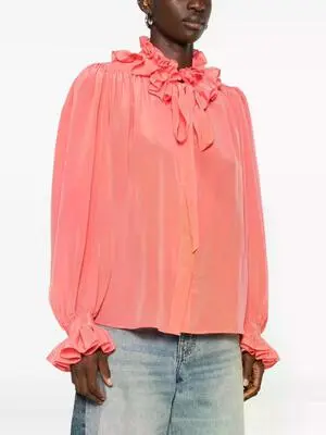 STYLAND Ruffled-cuff Silk Top - Pink