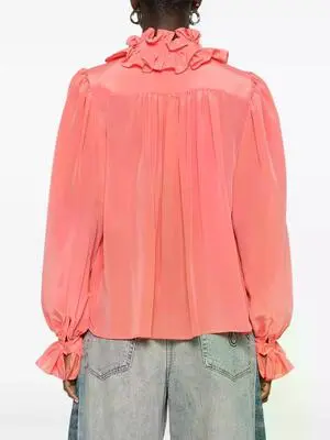STYLAND Ruffled-cuff Silk Top - Pink