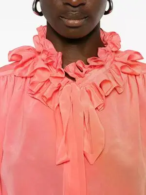 STYLAND Ruffled-cuff Silk Top - Pink
