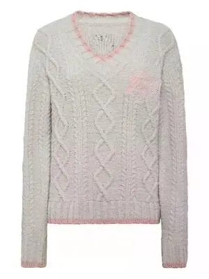 Philipp Plein Cable-knit V-neck Sweater - Grey