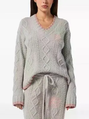 Philipp Plein Cable-knit V-neck Sweater - Grey