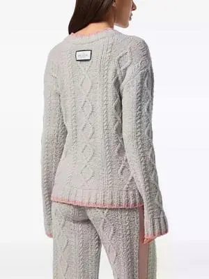 Philipp Plein Cable-knit V-neck Sweater - Grey