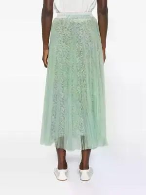 STYLAND Floral-print Pleated Tulle Midi Skirt