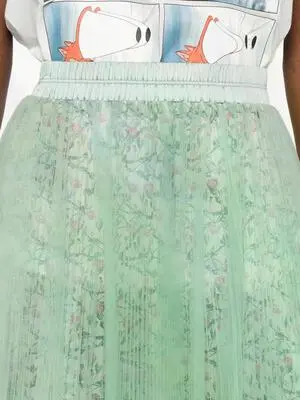 STYLAND Floral-print Pleated Tulle Midi Skirt