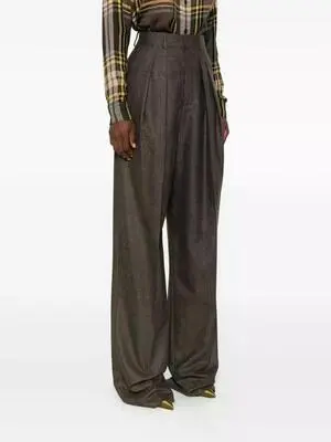 Saint Laurent Pleated Cotton Trousers - Brown
