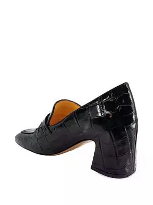 MADISON MAISON Crocodile-embossed Leather Heeled Loafers - Black