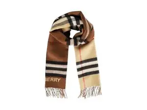 Burberry Contrast Cashmere Scarf - Kona Orange