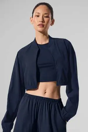 Alo Yoga Cropped Breezy Full-Zip Cover Up - Navy | Editorialist