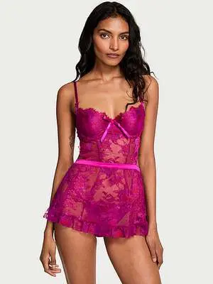 Victoria's Secret Wicked Unlined Rose Lace Apron Set Multicolored