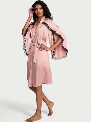 Victoria's Secret Satin Lace-trim Midi Robe - Pink