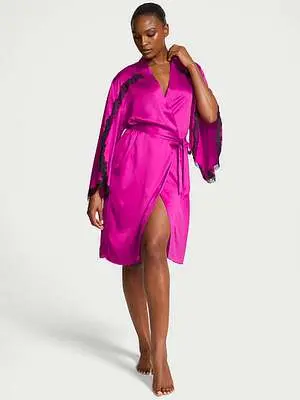 Victoria's Secret Satin Lace-trim Midi Robe - Purple