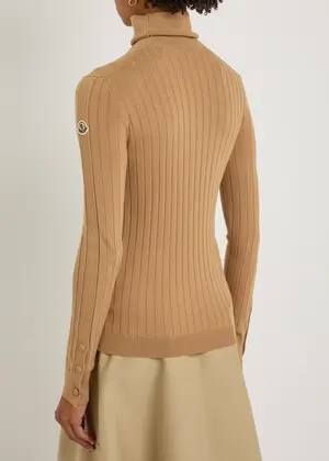 Moncler Ribbed Wool And Cashmere-blend Top - Khaki