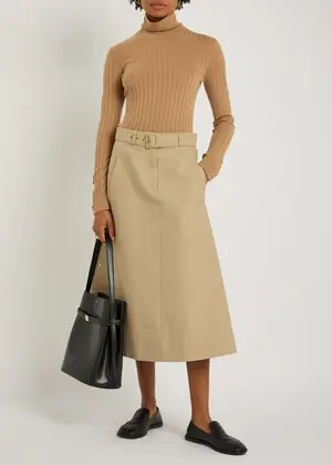 Moncler Ribbed Wool And Cashmere-blend Top - Khaki