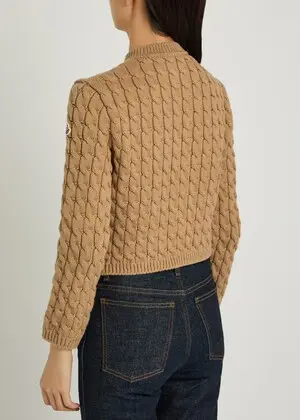 Moncler Cable-knit Cotton-blend Cardigan - Brown
