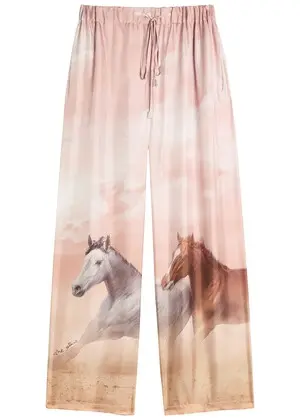 Attico Printed Silk Trousers - Pink