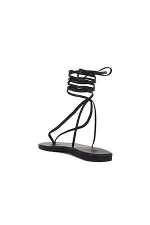 ANCIENT GREEK SANDALS Sfendoni Leather Sandal With Wraparound Ankle Tie - Black