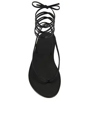 ANCIENT GREEK SANDALS Sfendoni Leather Sandal With Wraparound Ankle Tie - Black