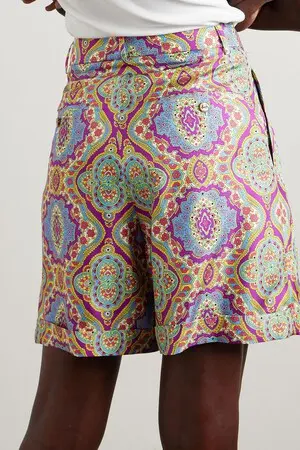 Etro Pleated Printed Silk-twill Shorts