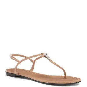 GIUSEPPE ZANOTTI Anyelle Embellished Leather Flat Thong Sandals - Beige