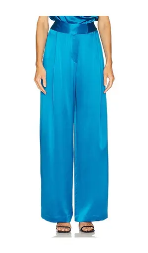 THE SEI Relaxed Fit Silk Trousers - Blue