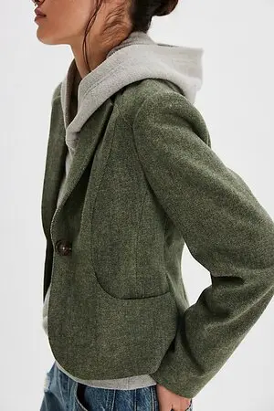 Free People Herringbone Blazer - Forest Green